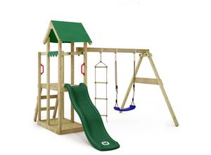 4251511809699 - Wickey - Spielturm Klettergerüst TinyPlace mit Schaukel & Rutsche Kletterturm mit Sandkasten Leiter & Spiel-Zubehör - grün - 1