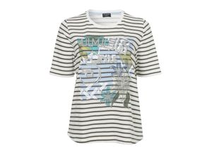 4052481503866 - Große Größen Gestreiftes T-Shirt mit Frontdruck und Glitzerdetails weiß gemustert Gr42