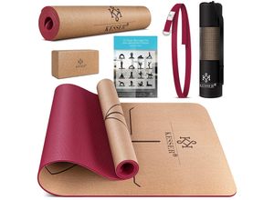 4260692718041 - KESSER® Yogamatte Kork Inkl Tragegurt Tasche & Yoga-Block Gymnastikmatte Yoga Matte rutschfest aus Naturkautschuk TPE Fitnessmatte 183 x 62 Trainingsmatte für Fitness Sportmatte Gymnastik extradick