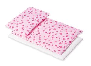 4035769017637 - - Puppenbettzeug für Puppenbetten Herzchen rosa 3-tlg - rosa