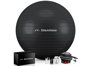 4260696120413 - EliteAthlete® Gymnastikball Sitzball Büro ergonomisch mit Anti Burst System - Fitness Yoga Pilates Schwangerschaft - Schwangerschaftsball Fitnessball Yogaball - Yoga Ball inkl Luftpumpe - Black 75cm