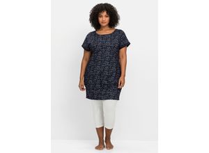 4063136747115 - Große Größen Relax-Shirtkleid mit Alloverdruck und breitem Saum marine bedruckt Gr52 54