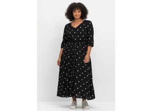 4063136772414 - Große Größen Maxikleid mit Punkteprint und gesmokter Taille schwarz gemustert Gr56