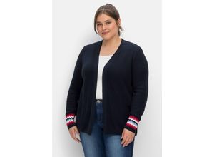 4063136710676 - Große Größen Strickjacke mit Kontrastmuster am Ärmelsaum nachtblau Gr52 54