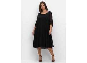 4063136759194 - Große Größen Chiffonkleid mit 3 4-Ärmeln in Midilänge schwarz Gr52