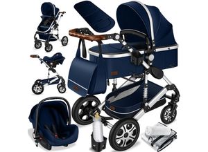 4260663280997 - KESSER® Loops 3 in 1 Kinderwagen Kombikinderwagen Komplettset incl Babywanne & Buggy Sportsitz & Auto-Babyschale - Voll-Gummireifen - Wickeltasche Regenschutz Kindertisch Set