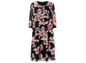 4052481509677 - Große Größen Chiffonkleid mit Blumenprint und gestuftem Rock schwarz gemustert Gr52