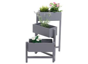 4057651538860 - Pflanzregal H275 Standregal Blumenständer Pflanzkasten 65x108x15cm Holz Shabby-Look Vintage ~ grau-blau