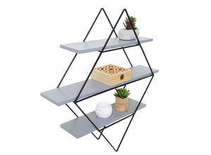 4057651795737 - Wandregal MCW-A80 Hängeregal Regal Industriedesign Echtholz 60x55x12cm ~ grau-blau