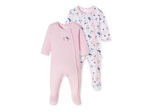 4007066201439 - Babyanzüge lang mit Fuß 2er-Pack Feinripp Organic Cotton Möwen weiß rosa - Natural Love 80