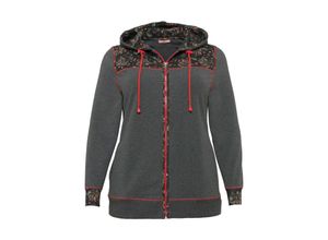 4061303904613 - Große Größen Sweatjacke mit Kontrastdetails und Kapuze anthrazit meliert Gr56 58