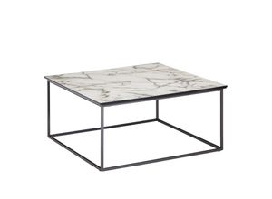 4251757700064 - Couchtisch Quadratisch 80x38x80 cm mit Marmor Optik Weiß Wohnzimmertisch mit Metall-Gestell Schwarz Moderner Dekotisch - Finebuy