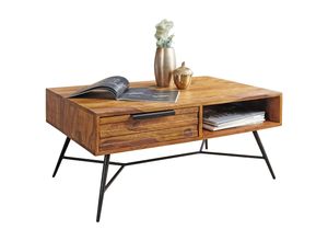 4250950288683 - Couchtisch nishan 87 x 41 x 55 cm Sheesham Massiv Holz Design Holztisch mit Stauraum und Schublade Massivholztisch Wohnzimmer Retro-Industrial