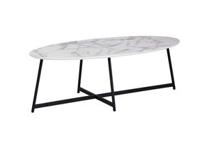 4250950299443 - Design Couchtisch Oval 120x60 cm mit Marmor Optik Weiß Wohnzimmertisch mit Metall-Beine Schwarz Großer Beistelltisch - Finebuy