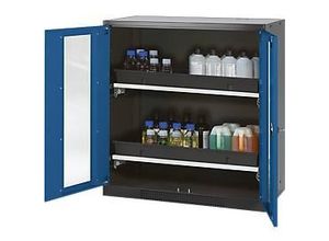 4054923048645 - Chemikalienschrank Asecos CS-CLASSIC-G Flügeltür m Glasauschnitt 2 Auszugswannen 1055x520x1105 mm enzianblau