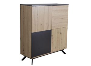 4251757712135 - Highboard 110x125x40 cm mdf Sideboard in Eiche-Dekor   Schwarz Kommode mit 4 Türen Kommodenschrank Flurschrank Modern Standschrank Anrichte mit