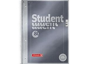 4003273566668 - BRUNNEN Student Premium Collegeblock DIN A4 Spiralbindung Kariert Pappkarton Anthrazit-Metallic Perforiert 160 Seiten 80 Blatt