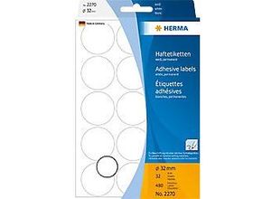 4008705022705 - HERMA Klebepunkte 2270 Ø 32 mm selbstklebend permanenthaftend per Hand beschreibbar 480 Stück auf 32 Blatt FSC®-Papier weiß