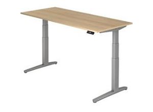 4032062168318 - Hammerbacher Elektrisch Höhenverstellbar Sitz-Stehschreibtisch Rechteckig Eiche Holz Silber T-Fuß 1800 x 800 x 720 mm