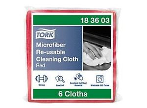 7322541265858 - Tork® Microfaser Reinigungstücher 183603 fusselarm 6 Tücher wiederverwendbar L 150 x B 150 mm rot