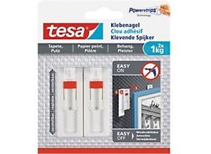 4042448340481 - Powerstrips Klebenagel 2 Stück für Tapeten und Putz höhenverstellbar bis 1kg Tragkraft schnell und spurlos ablösbar selbstklebend transparent - weiß