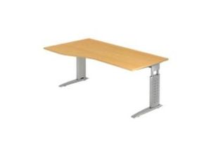 4032062141243 - HAMMERBACHER US18 höhenverstellbarer Schreibtisch buche Trapezform C-Fuß-Gestell silber 1800 x 1000 cm