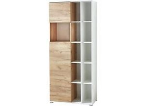 4005949419605 - Home Office Aktenschrank LIONI aus Holz 2 Türen 4 geschlossene & 11 offene Fächer B 850 x T 400 x H 1970 mm weiß Navarra Eiche