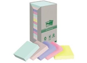 4054596926707 - Haftnotizen 654-1RPT Recycling Notes Tower Pastell Rainbow je 4 x mint rosa je 3 x hellblau flamingopink 2 x gelb quadratisch 16 Stück