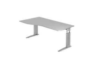 4032062141229 - HAMMERBACHER US18 höhenverstellbarer Schreibtisch lichtgrau Trapezform C-Fuß-Gestell silber 1800 x 1000 cm