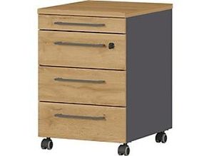 4005949423916 - Rollcontainer Agenda Home 3 Schubladen Utensilienauszug B 420 x T 490 x H 610 mm Graphit Eiche