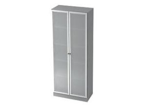 4032062128398 - Glastürenschrank Melaminharzbeschichtete Spanplatte Milchglas 5 Fachböden 800 x 420 x 2004 mm Grau Silber