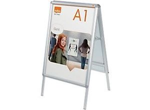 5028252193603 - Premium Plus Freistehender Doppelseitiger Plakatständer 1902206 A1 Mit Aluminium-Klapprahmentechnik Entspiegelte Abdeckung 650 x 1135 mm Silber