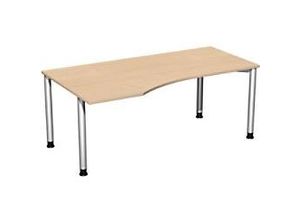 4038933003825 - Flex höhenverstellbarer Schreibtisch buche silber Trapezform 4-Fuß-Gestell silber 1800 x 800  1000 cm