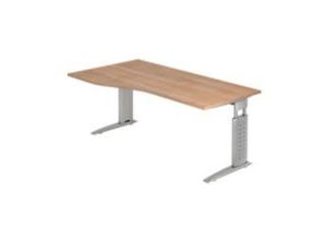 4032062141267 - HAMMERBACHER US18 höhenverstellbarer Schreibtisch nussbaum Trapezform C-Fuß-Gestell silber 1800 x 1000 cm