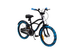 4056551179975 - Actionbikes Kinderfahrrad Cruiser 18 Zoll schwarz Fahrradständer Antirutschgriffe Lenkerschutz (Schwarz Blau)