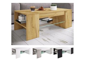 4051814412257 - Holz Couchtisch mit ESG-Sicherheitsglas Sofatisch mit ausreichend Stauraum Maße ca H 35 x B 100 x T 50 cm Wohnzimmertisch - Tunas