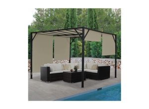 4057651547343 - Pergola Beja Garten Pavillon Terrassenüberdachung stabiles 6cm-Stahl-Gestell + Schiebedach taupe ~ 3x3m
