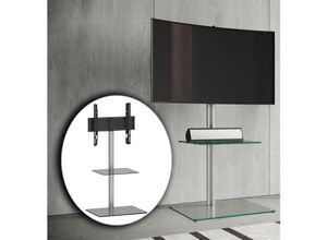 4051814369933 - TV Standfuß mit Zwischenboden Alu Rack Fernseh ESG-Sicherheitsglas Maße ca H 100 x B 60 x T 45 cm - Alani