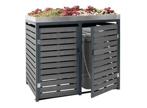 4057651538853 - 2er Mülltonnenverkleidung MCW-K14 Mülltonnenbox mit Pflanzkasten 124x134x84cm WPC Edelstahl 79kg ~ anthrazit