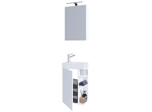 4051814426483 - 3-tlg Badmöbel Set Gäste WC Gästebad Waschplatz Waschtisch klein schmal Lumia Spiegelschrank (Farbe Weiß)