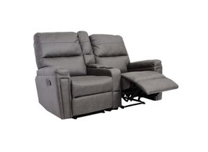 4057651817842 - 2er Kinosessel MCW-K17 Relaxsessel Fernsehsessel Sofa Nosagfederung Getränkehalter Fach ~ Stoff Textil dunkelgrau