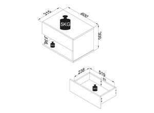 4051814419218 - Holz Wandschublade Nachtschrank Wandboard Schublade Konsole Nachttisch Usal XL 60 cm (Farbe Beton-Grau)