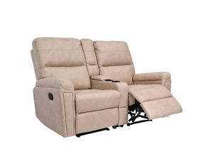 4057651817866 - 2er Kinosessel MCW-K17 Relaxsessel Fernsehsessel Sofa Nosagfederung Getränkehalter Fach ~ Stoff Textil beige