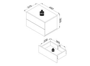 4051814419096 - Holz Wandschublade Nachtschrank Wandboard Schublade Konsole Nachttisch Usal L 45 cm (Farbe Schwarz   Honig-Eiche)