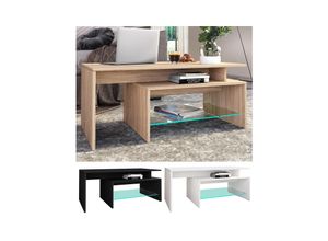 4051814414237 - Holz Couchtisch Sofatisch Wohnzimmertisch Beistelltisch Schublade Glas Pilas