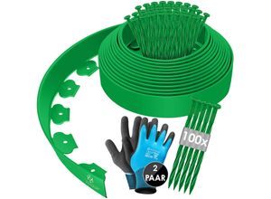 4255598314190 - KESSER® Flexible Rasenkante aus Kunststoff Länge 10m Höhe 5cm mit 50 Erdanker + Handschuhe Beeteinfassung Beetumrandung Beetbegrenzung Mähkante Pflastersteine Palisade