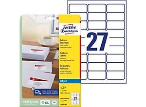 4004182047927 - AVERY Zweckform J4792-25 Etiketten DIN A4 Weiß 635 x 296 mm 25 Blatt à 27 Etiketten