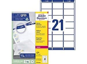 5014702177149 - AVERY Zweckform Abziehhilfe QuickPEELultragrip Adressetiketten L7160-250 Selbsthaftend DIN A4 Weiß 635 x 381 mm 250 Blatt à 21 Etiketten