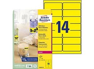 4004182608432 - Avery Neon-Etiketten L7263Y-25 zum Beschriften ablösbar Papier gelb 991 x 381 mm 25 x A4 Bögen 350 Stk