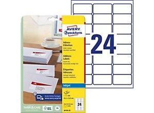 3266550129319 - AVERY Zweckform Adressetiketten J8159-25 Selbsthaftend DIN A4 Weiß 635 x 339 mm 25 Blatt à 24 Etiketten